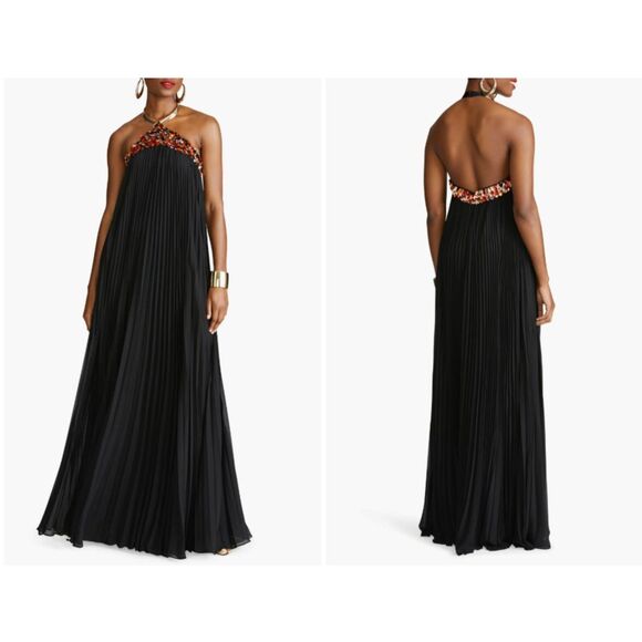 Halston Heritage | Dresses | Halston Black Pythia Pleated Chiffon ...